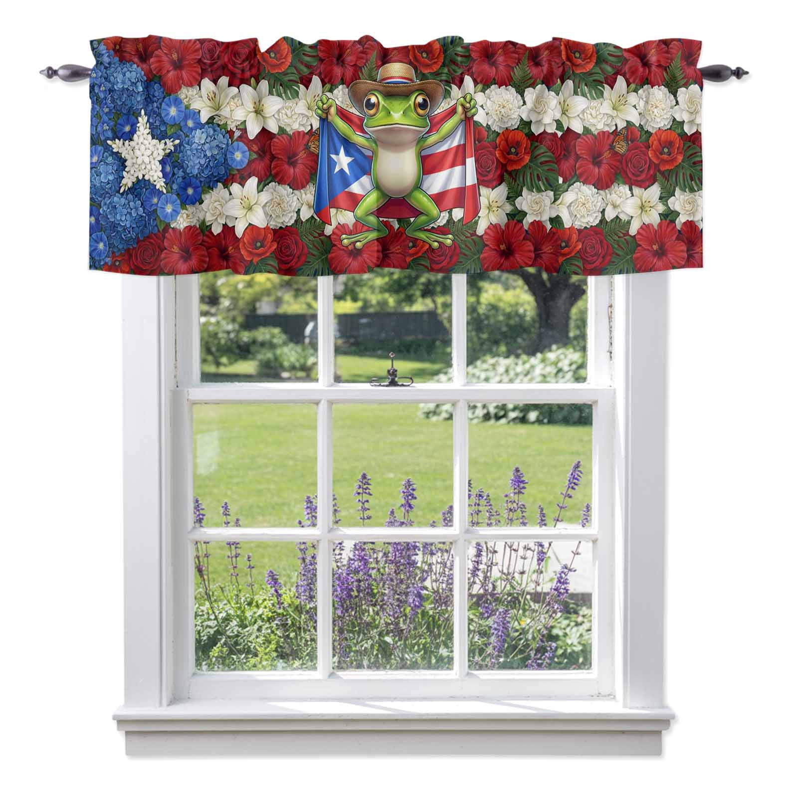Puerto Rican Valance Curtain Flag Themed Watercolor Flowers Cartoon ...