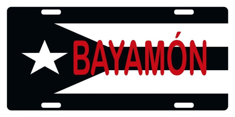 Puerto Rico Bayamón Flag License Plate Black & White Boricua Emblem ...