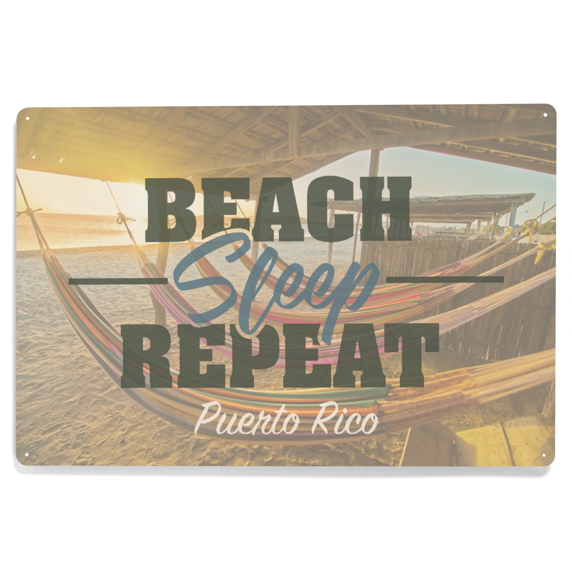 Puerto Rico, Beach, Sleep, Repeat, Hammocks on Beach at Sunset (12x18 ...