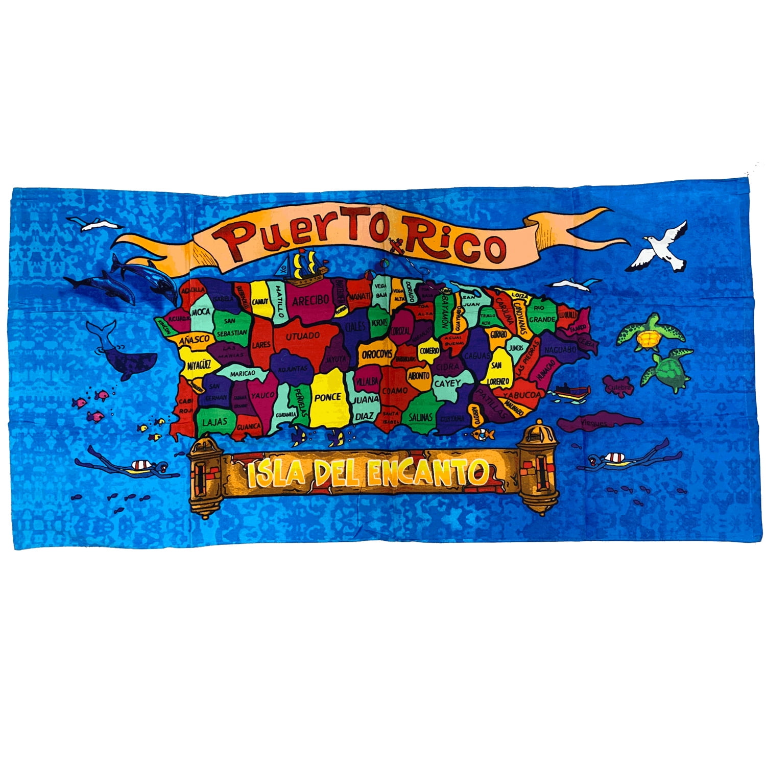 Puerto Rico Beach Towel Map Blue - Walmart.com