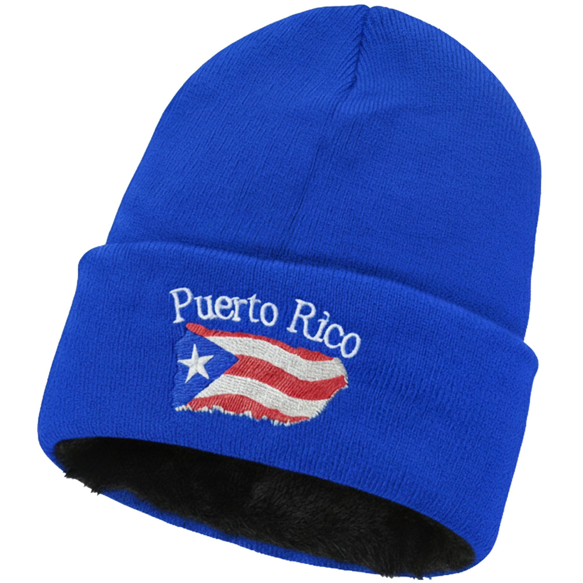 Puerto Rico Beanie Hat – Fleece-Lined Knit Winter Cap with Embroidered ...