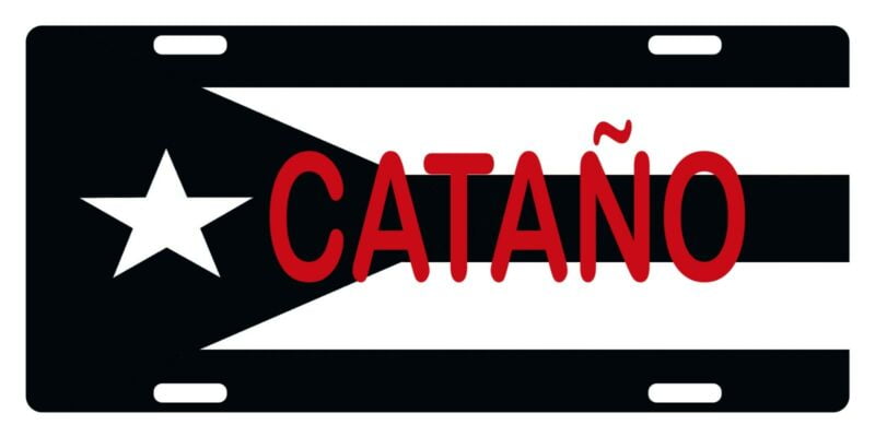 Puerto Rico Cataño Flag License Plate Black & White Boricua Emblem ...