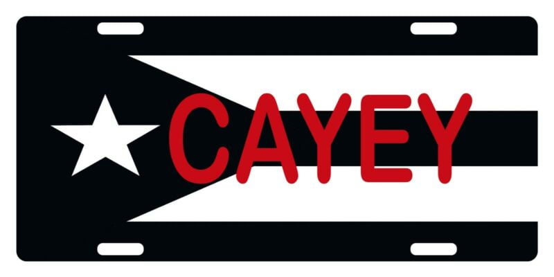 Puerto Rico Cayey Flag License Plate Black & White Boricua Emblem ...