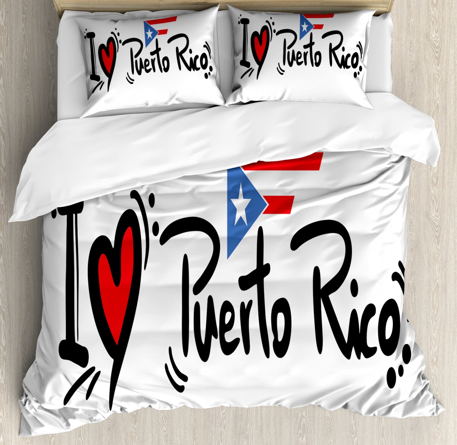 Puerto Rico Duvet Cover Set Queen Size, I Love Puerto Rico Doodle Hand ...