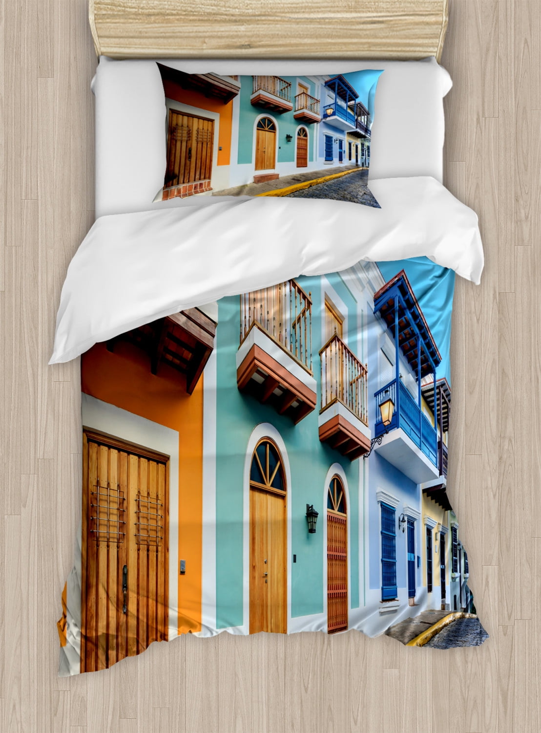 Puerto Rico Duvet Cover Set Twin Size, Street in Old San Juan with ...