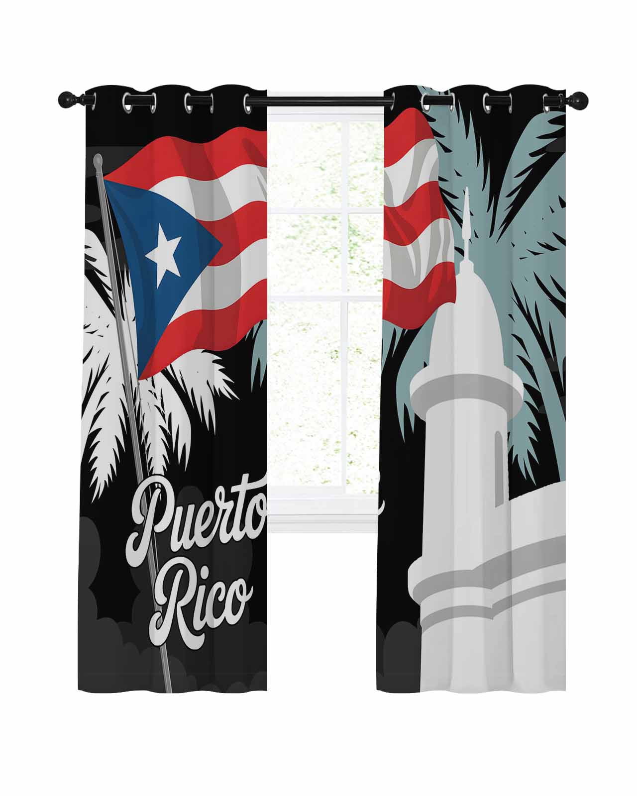 Puerto Rico Flag Blackout Curtains 45 Inch Length Modern Art Building ...