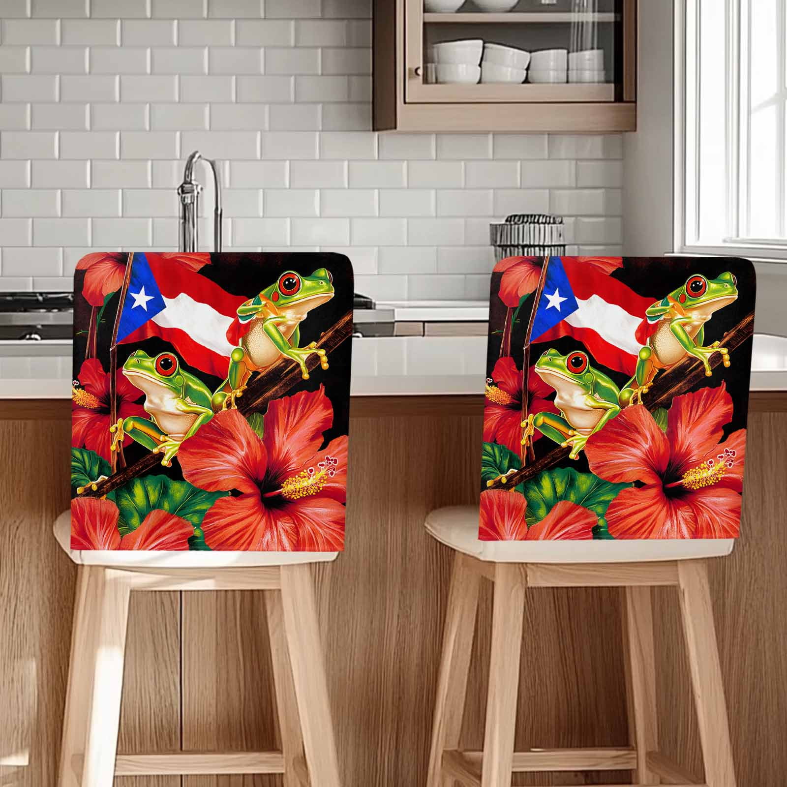 Puerto Rico Flag Chair Covers Set of 6 Red Althea Floral Green Frog ...