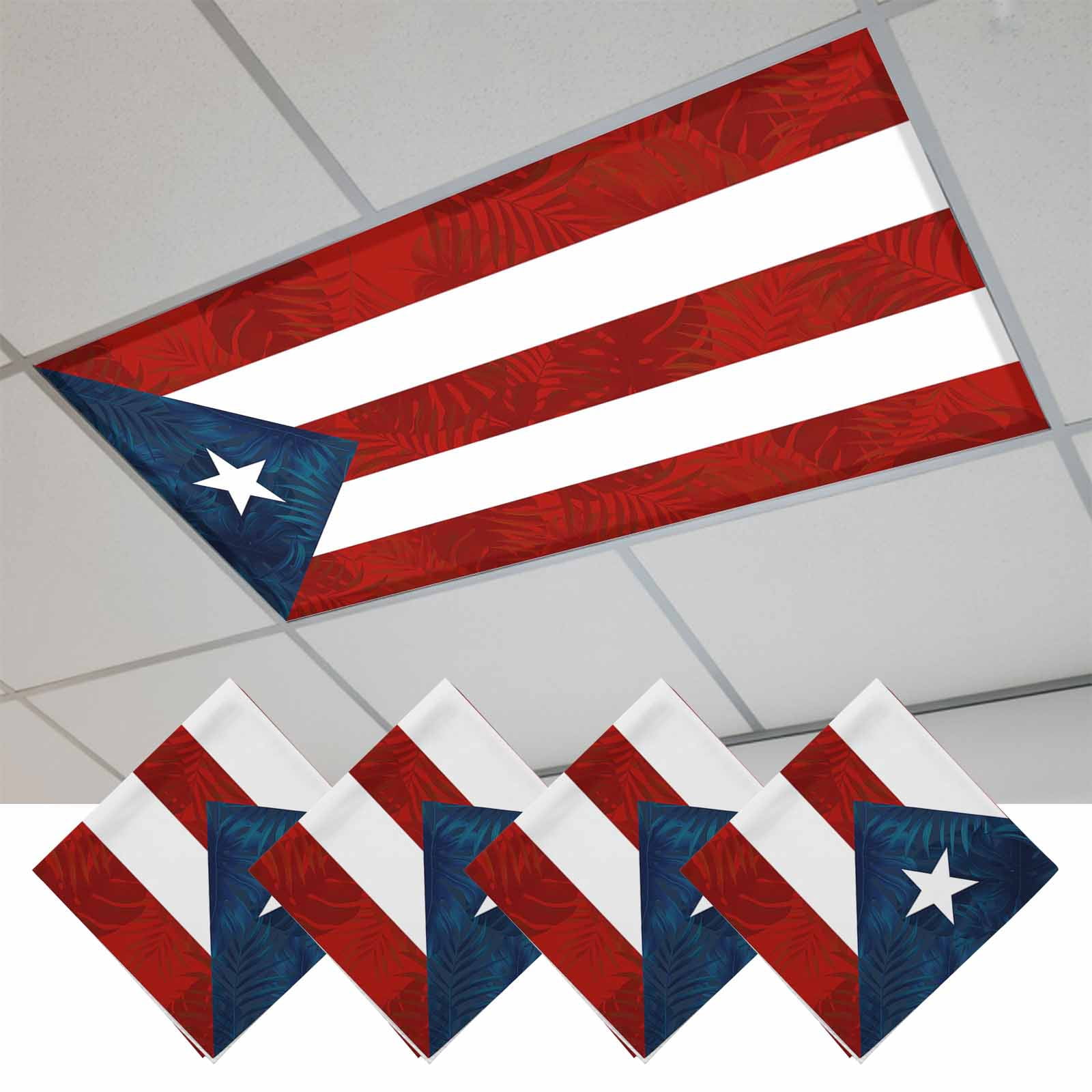 Puerto Rico Flag Fluorescent Light Covers, Palm Leaf Botanical Red ...