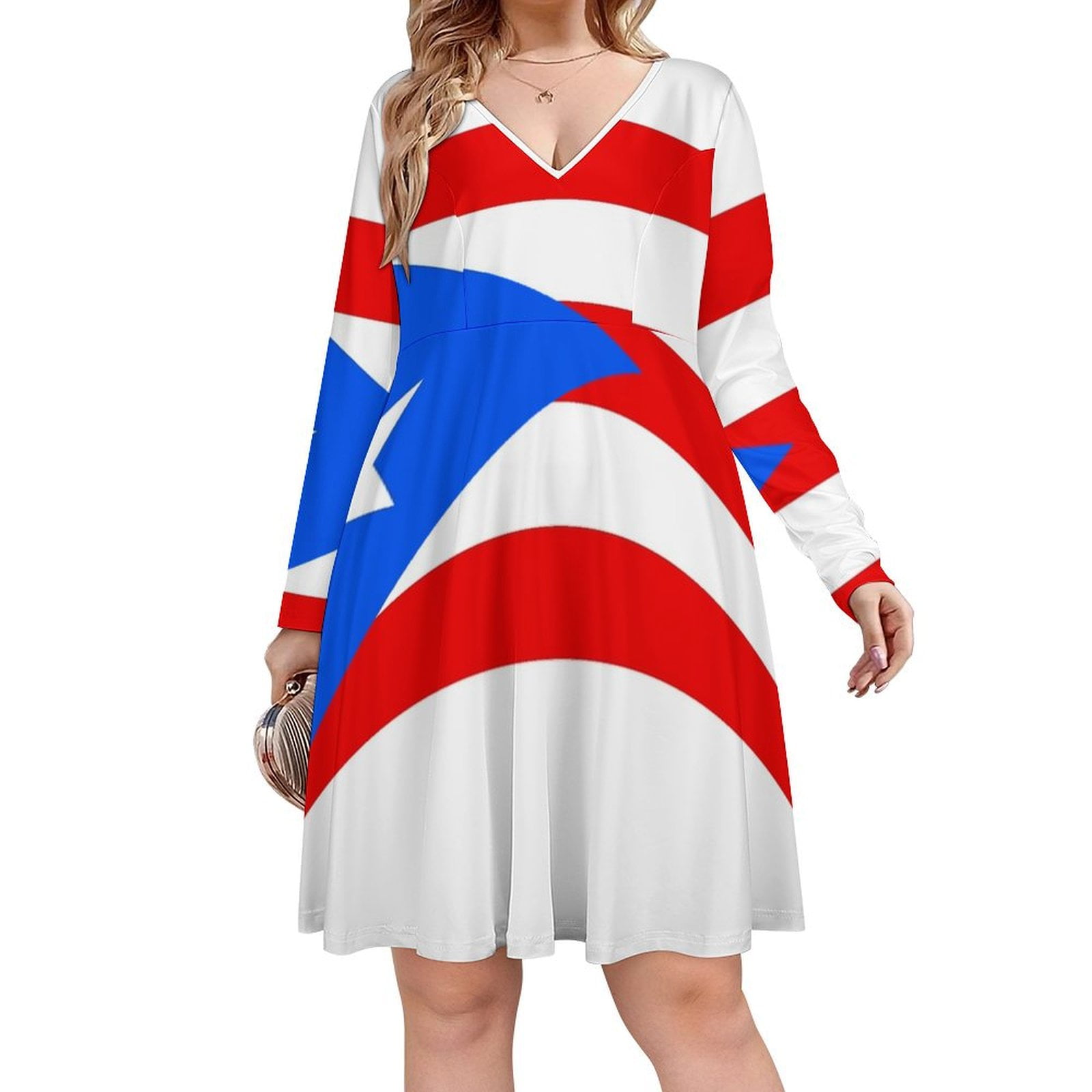 Puerto Rico Flag Long Sleeve Sexy Dresses For Women Ladies Vintage ...