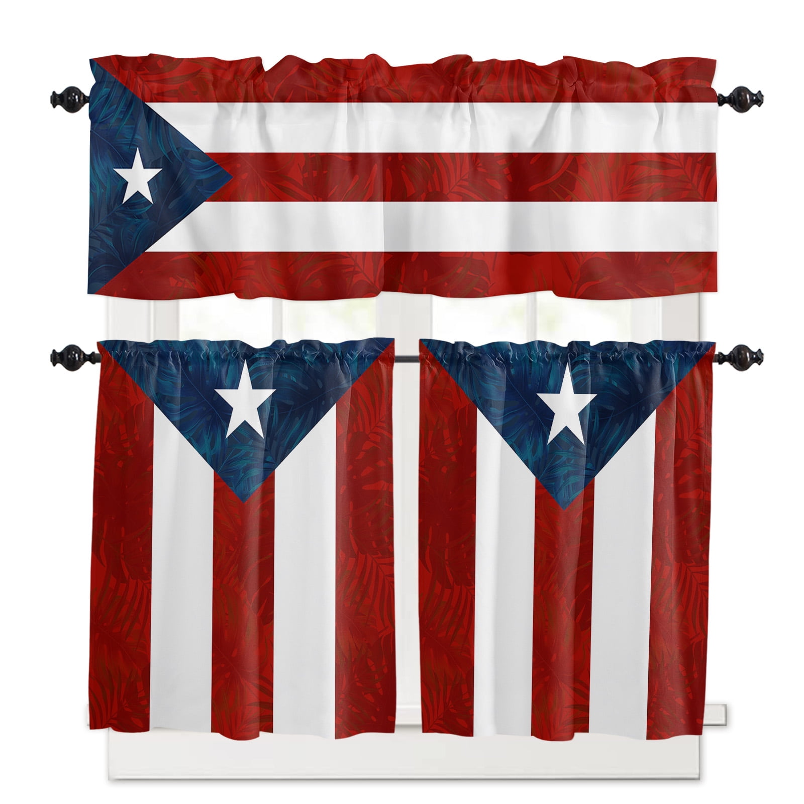 Puerto Rico Flag Love Country Kitchen Curtains and Valances Set, 3 ...