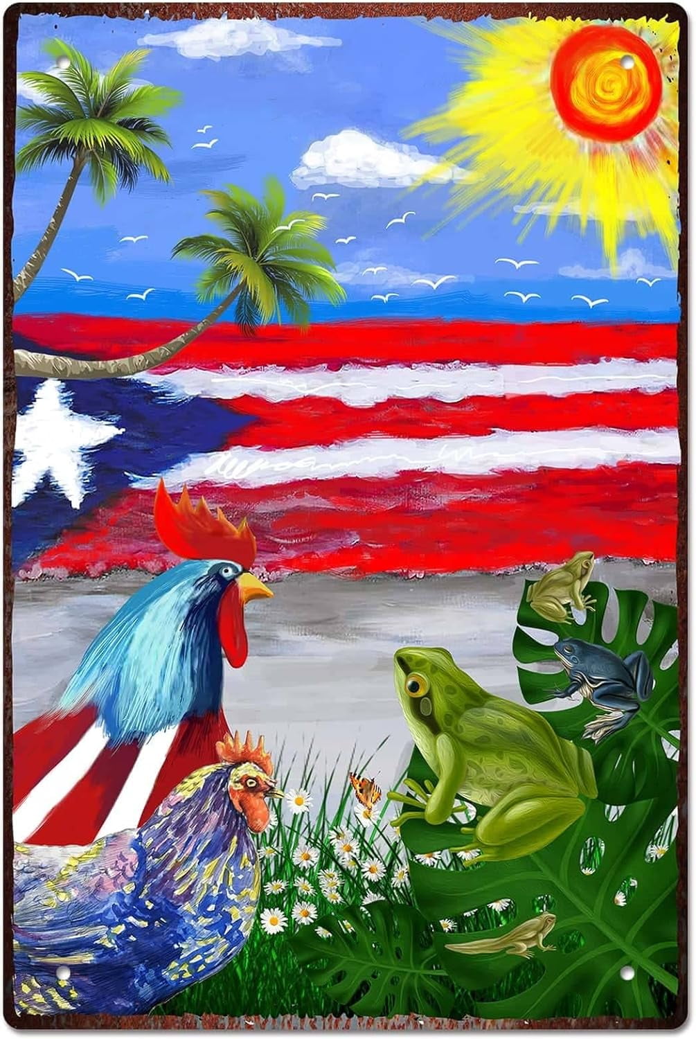 Puerto Rico Flag Metal Decorative Signs, Puerto Rican Chicken Frog ...