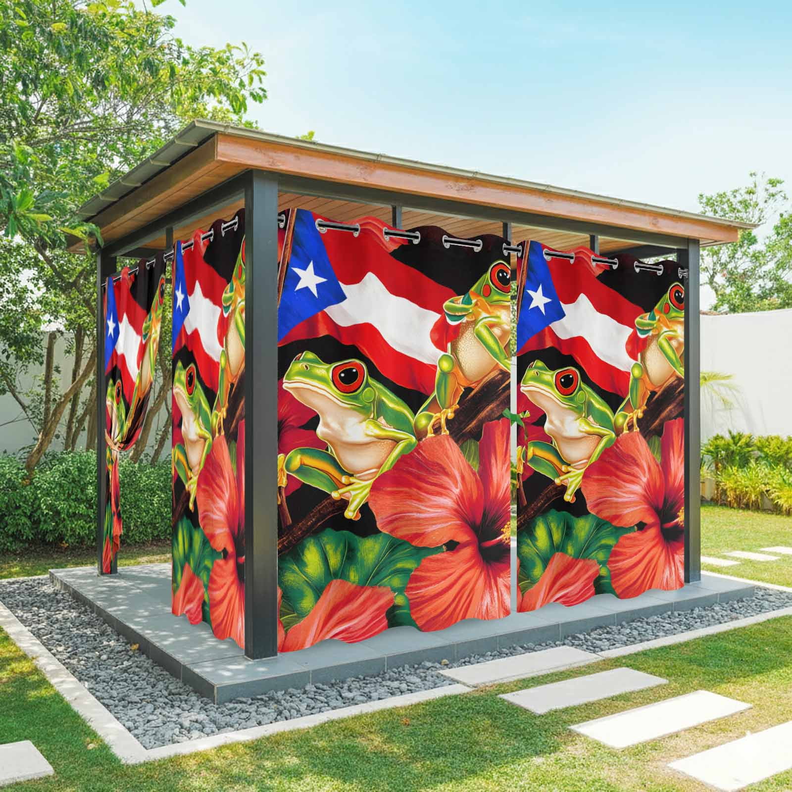 Puerto Rico Flag Outdoor Curtains for Patio Waterproof, Red Althea ...