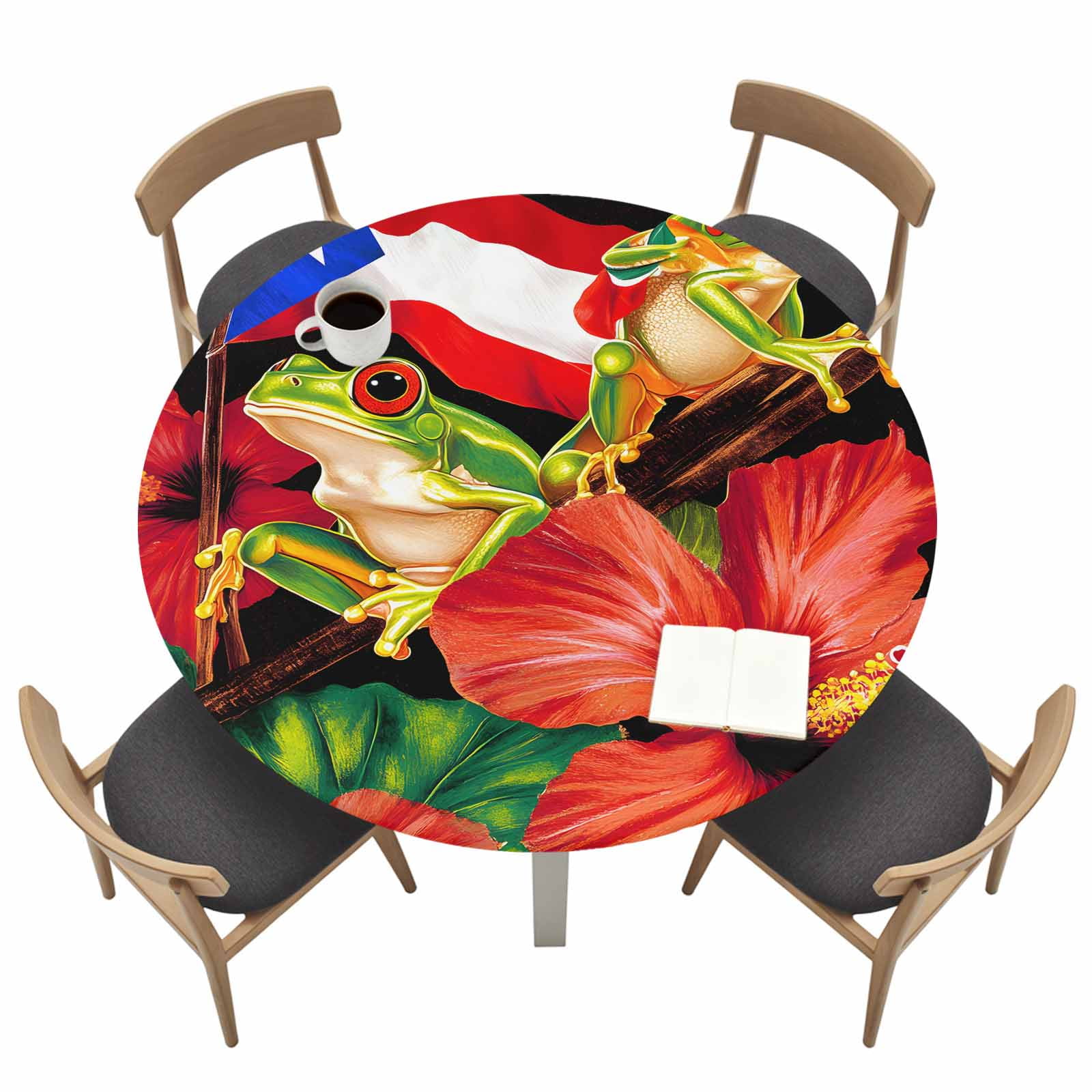 Puerto Rico Flag Round Fitted Tablecloth with Elastic Edge Red Althea ...