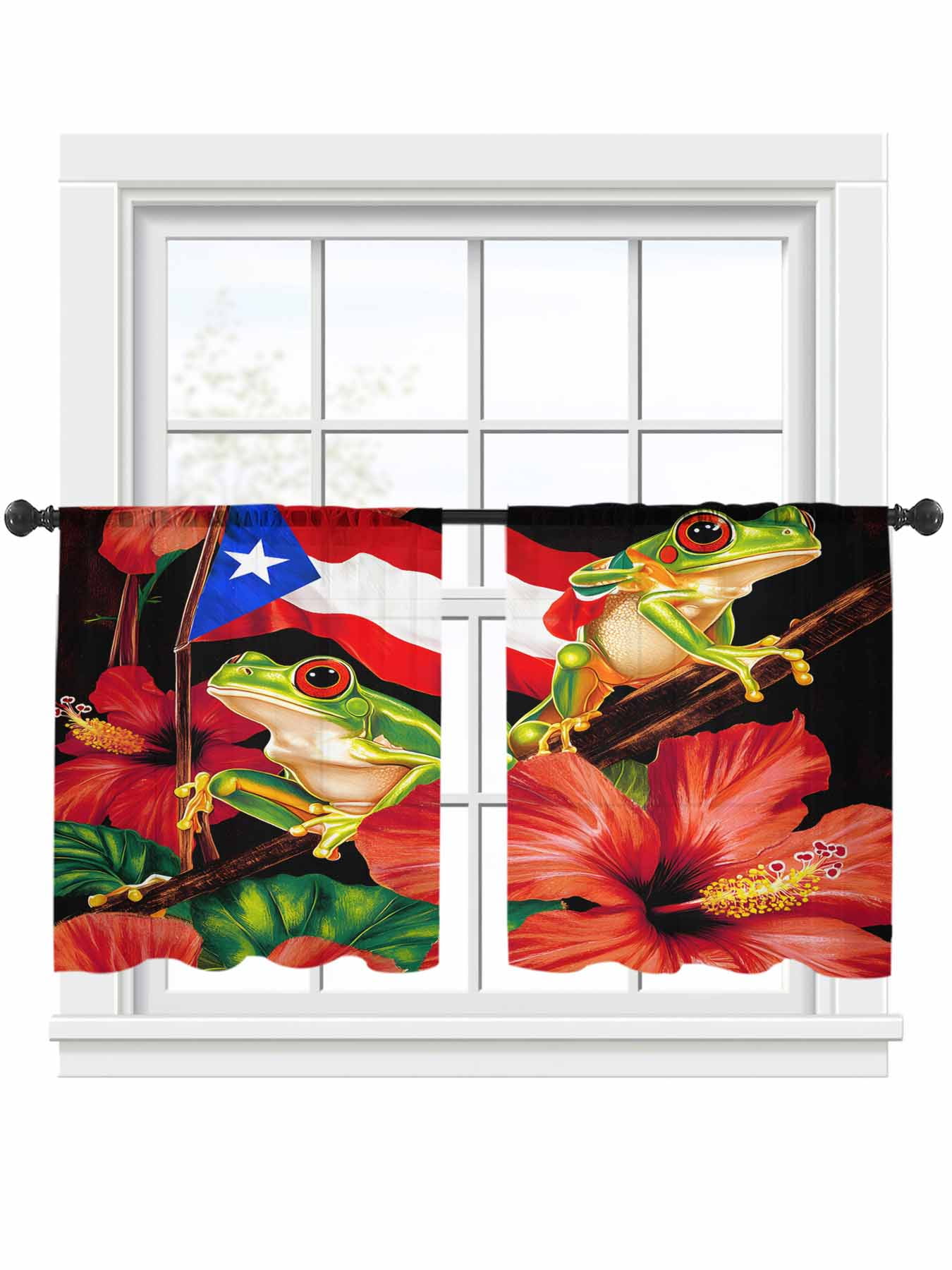 Puerto Rico Flag Sheer Curtains 45 Inch Length 2 Panels Set, Semi Transparent Voile Rod Pocket ...