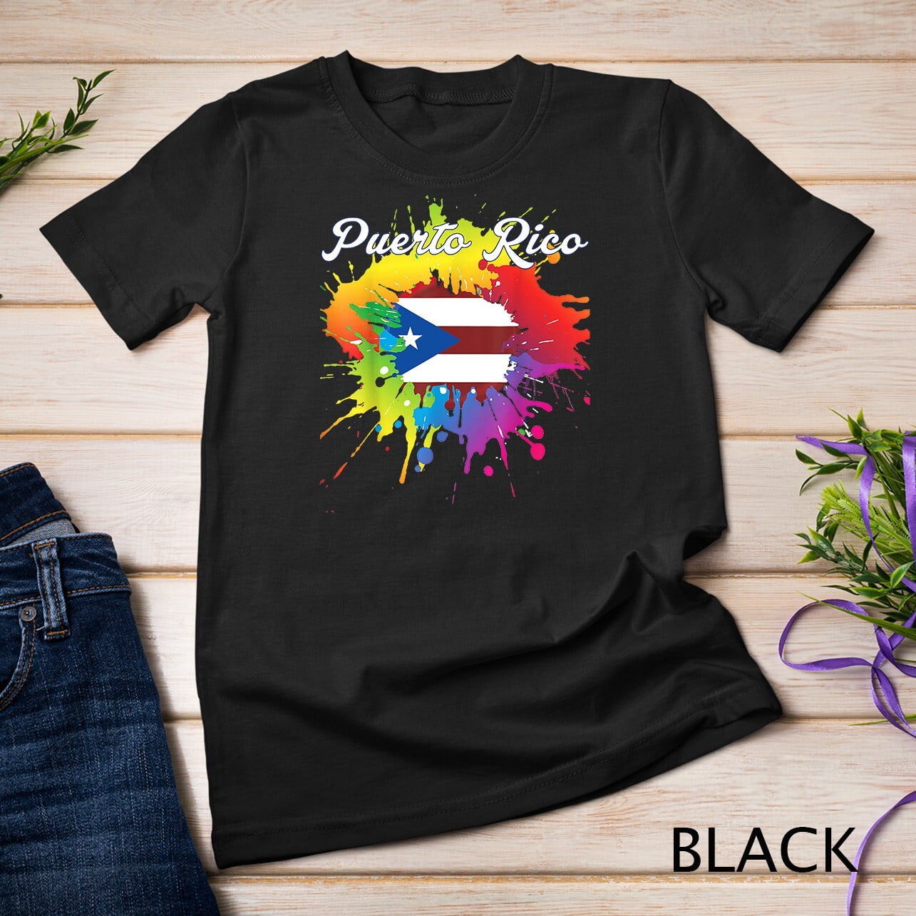 Puerto Rico Flag Shirt with Colorful Splash Graphic and Cultural Pride ...