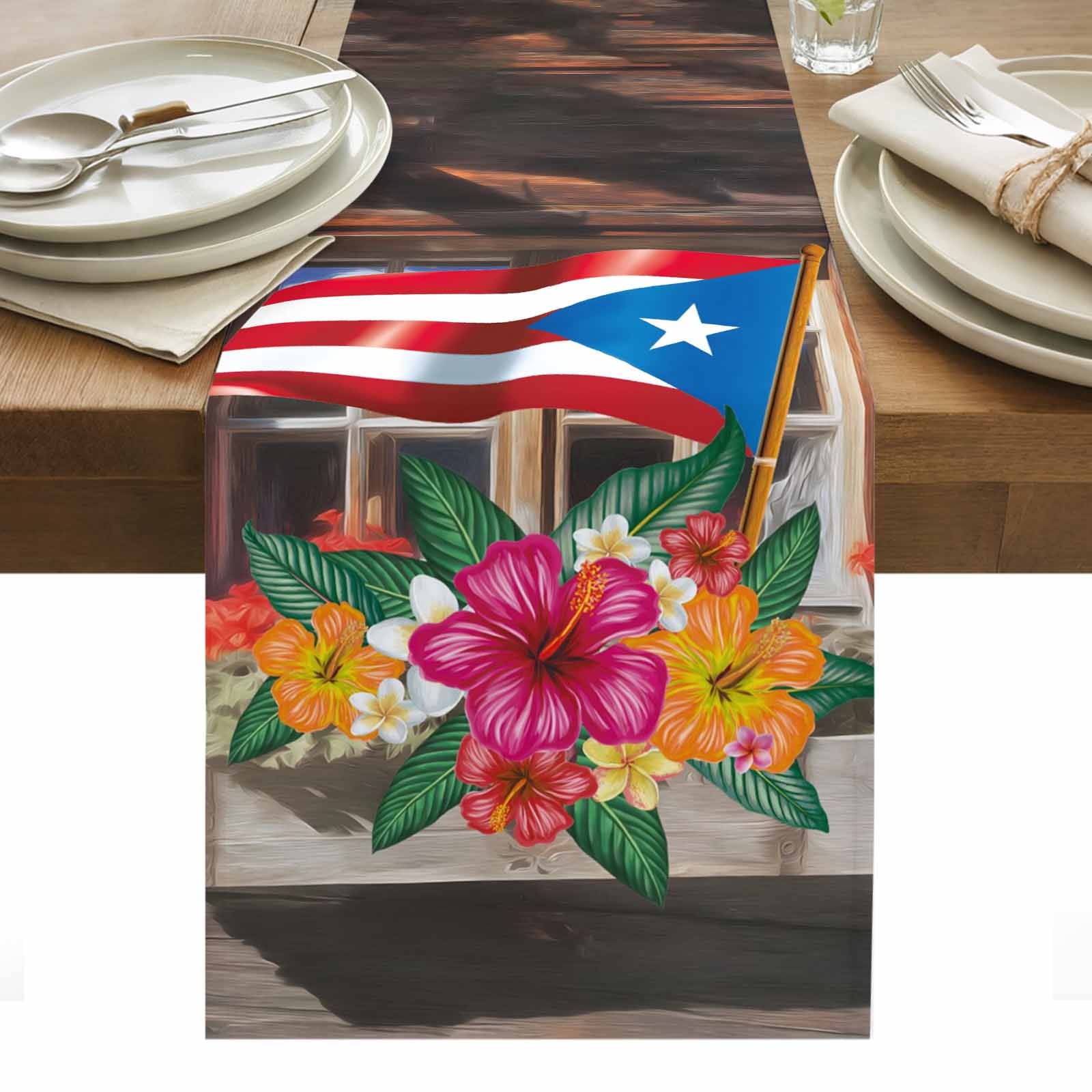 Puerto Rico Flag Table Runner - 108 Inch Long, Kitchen Dining Table ...
