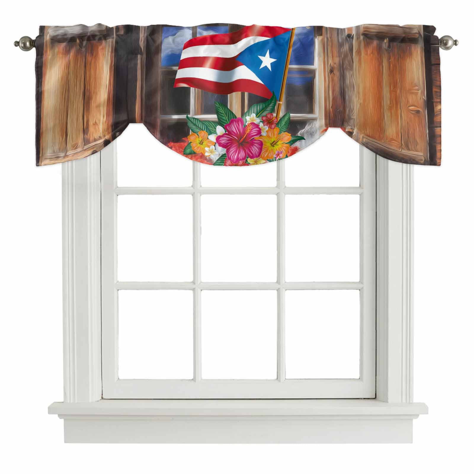 Puerto Rico Flag Tie Up Valance Curtains for Windows, Kitchen Curtains ...