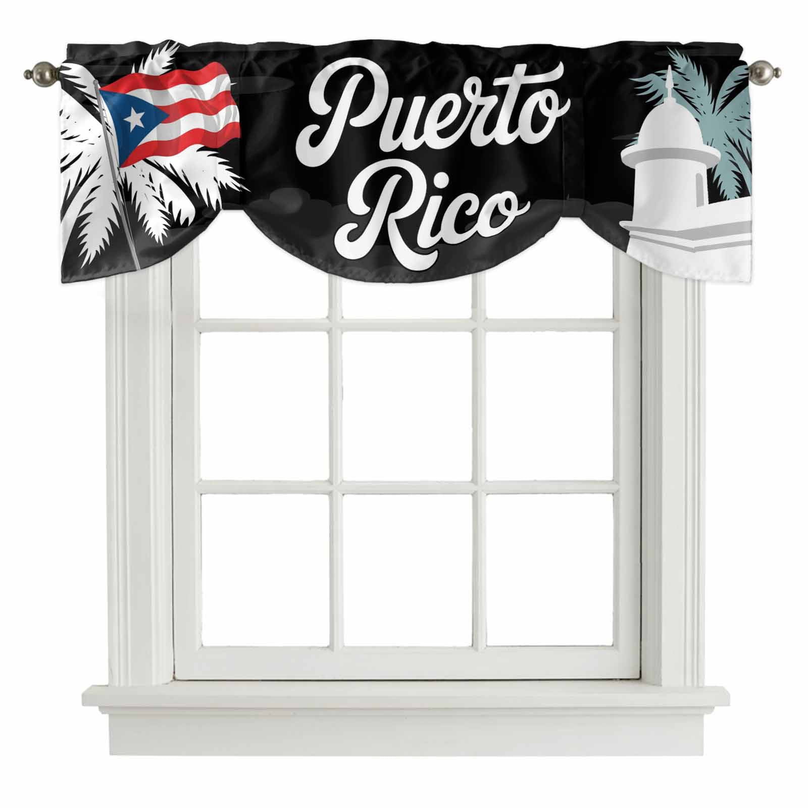 Puerto Rico Flag Tie Up Valance Curtains for Windows, Kitchen Curtains ...