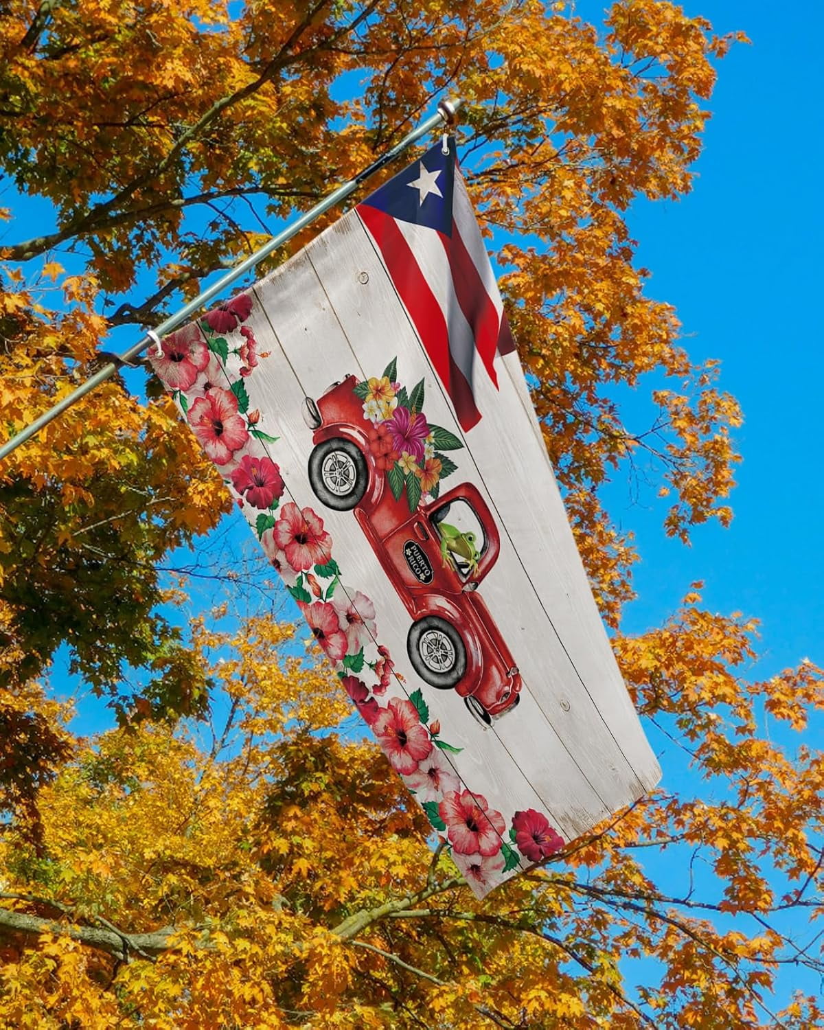 Puerto Rico Flag Truck Pull Frog On Rustic Wood Grain Flags For Outside ...