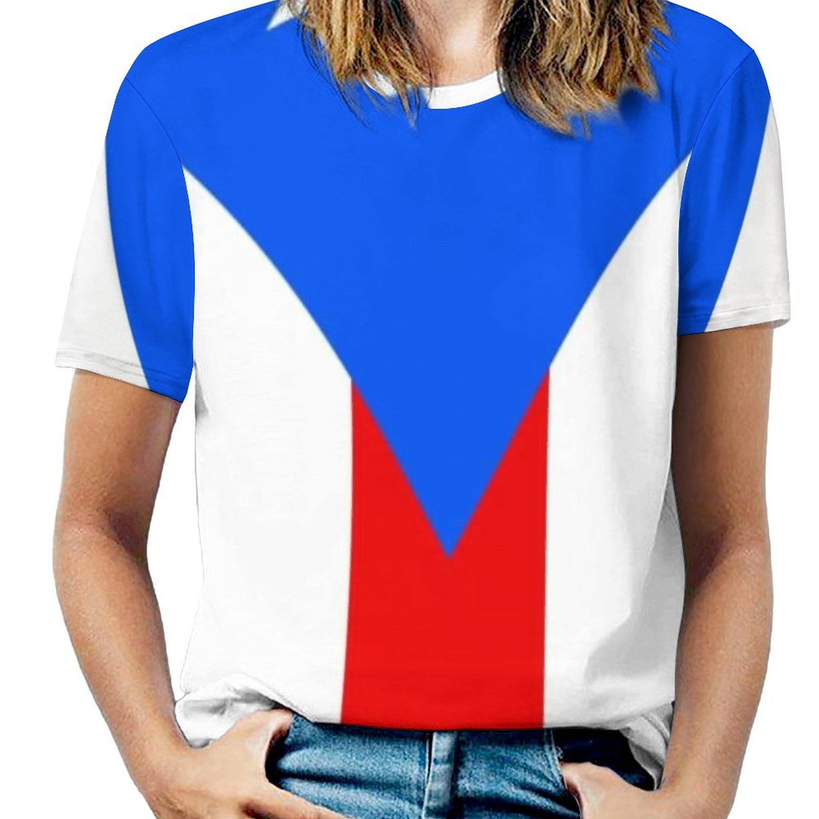 Puerto Rico Flag Vertical New Fashion Zip Off Shoulder Top Short-Sleeve ...