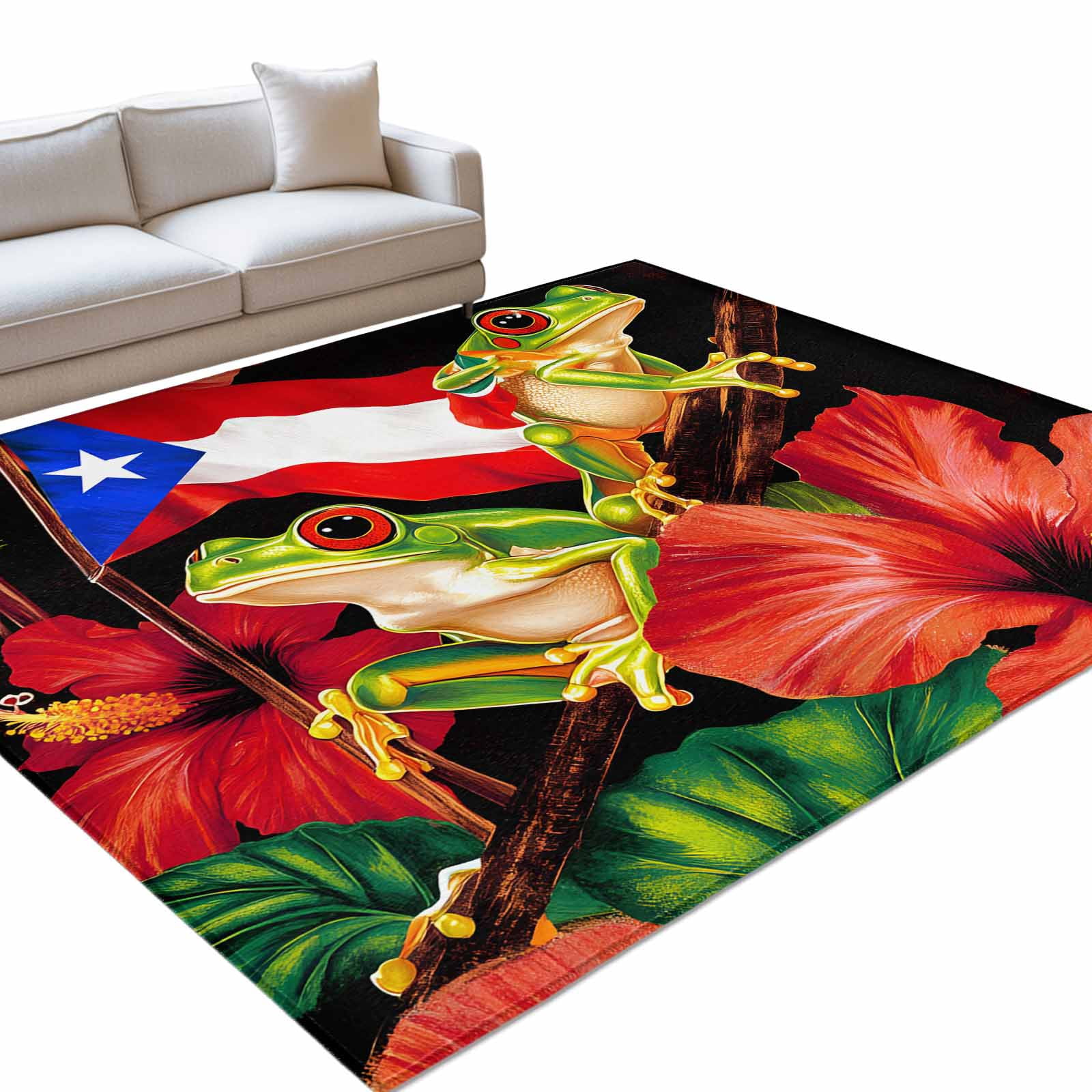 Puerto Rico Flag Washable Rug 8x10 Area Rug for Living Room Bedroom Non ...