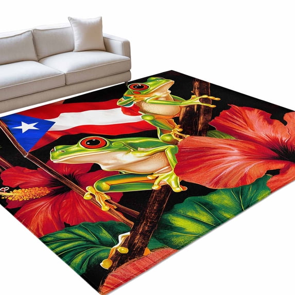 Puerto Rico Flag Washable Rug 8x10 Area Rug for Living Room Bedroom Non ...