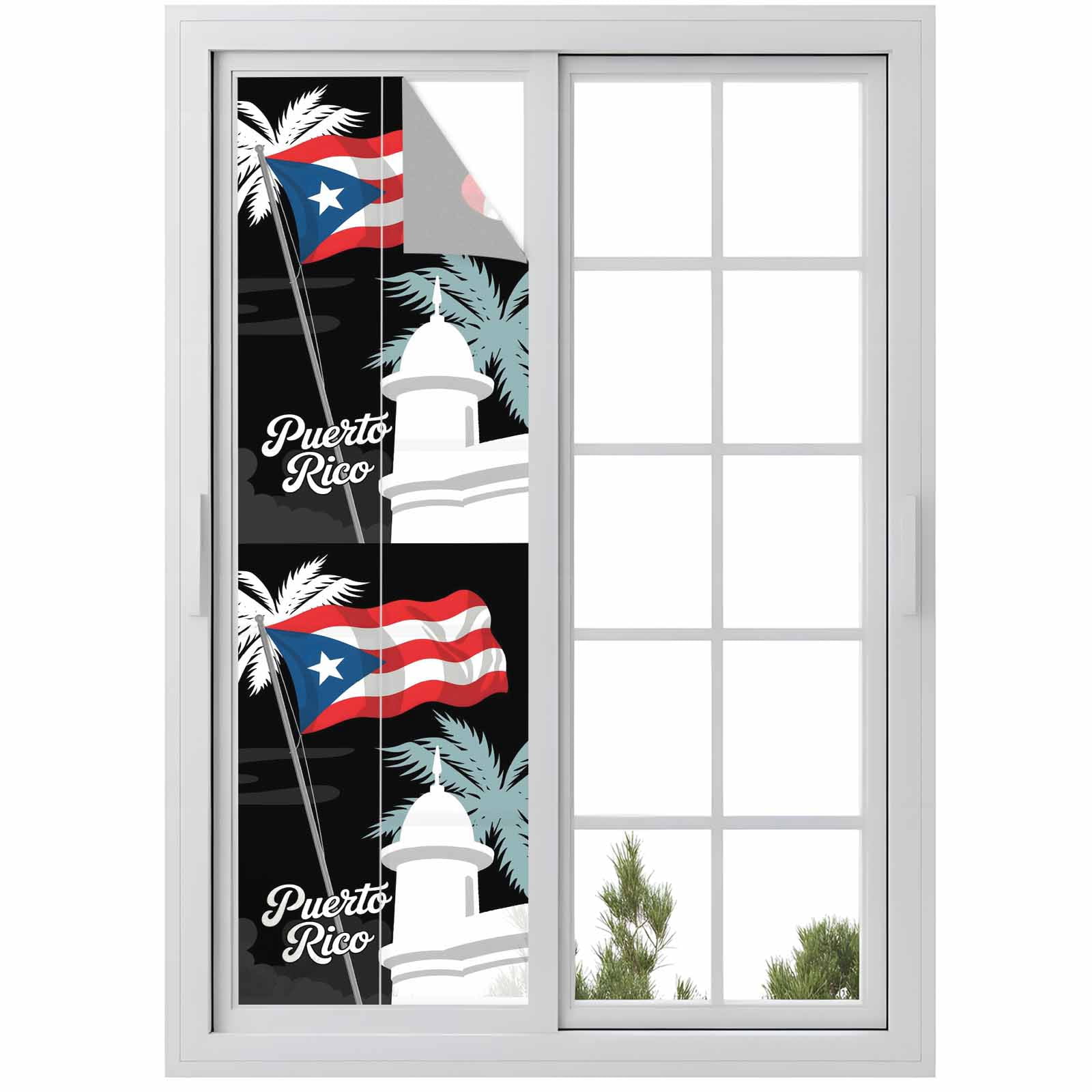 Puerto Rico Flag Window Privacy Film, Modern Art Palm Tree American ...