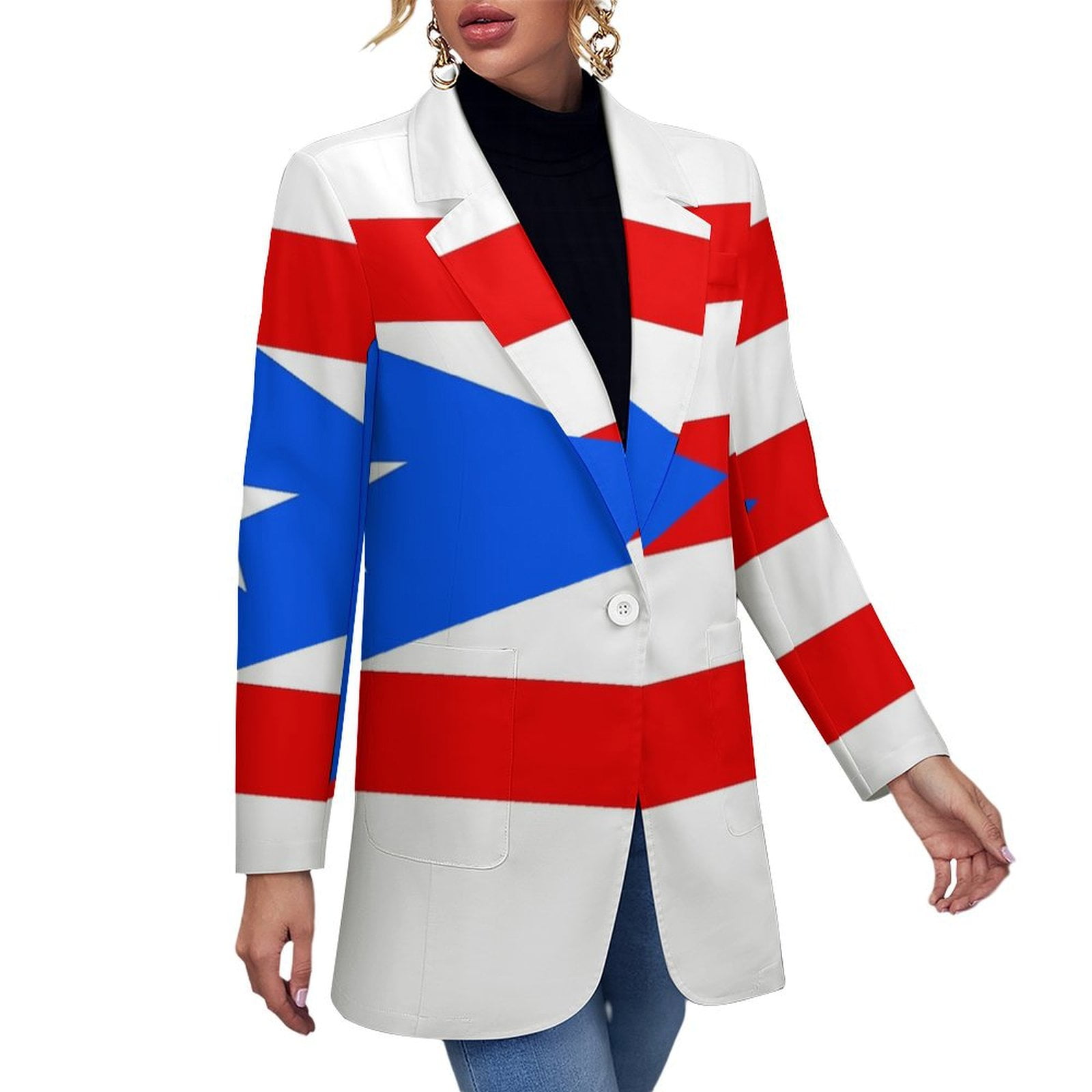 Puerto Rico Flag Woman Casual Loose Suits Summer Jacket Woman Oversize ...