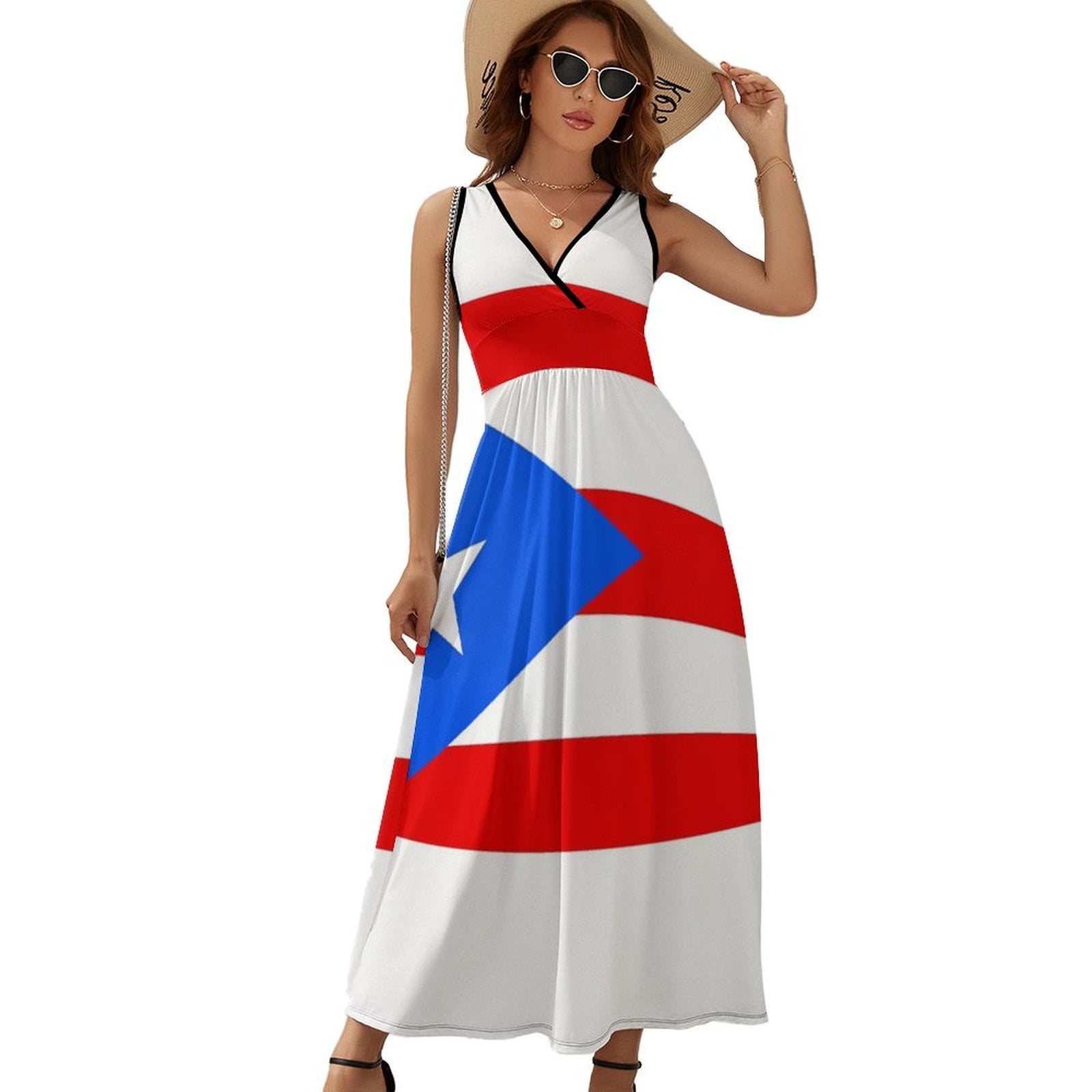 Puerto Rico Flag Womens Night Club Maxi Dress V Neck Sleeveless Bohemia ...