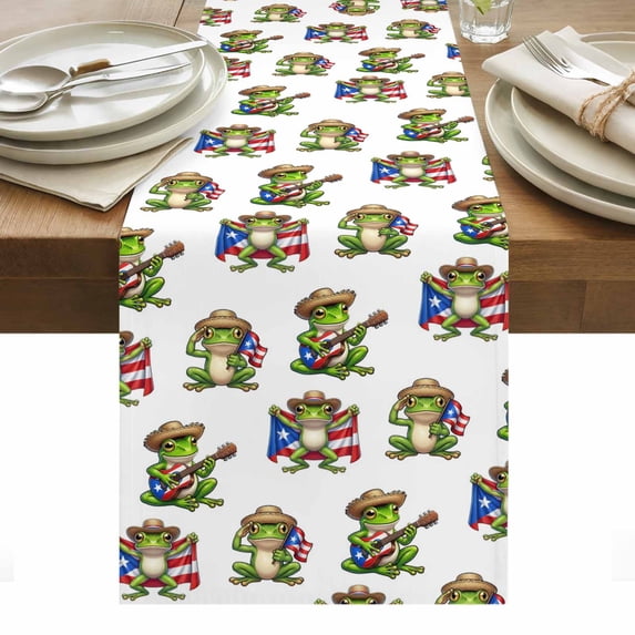 Puerto Rico Flags Table Runner Cartoon Funny Frogs Animals Guitar Hats ...