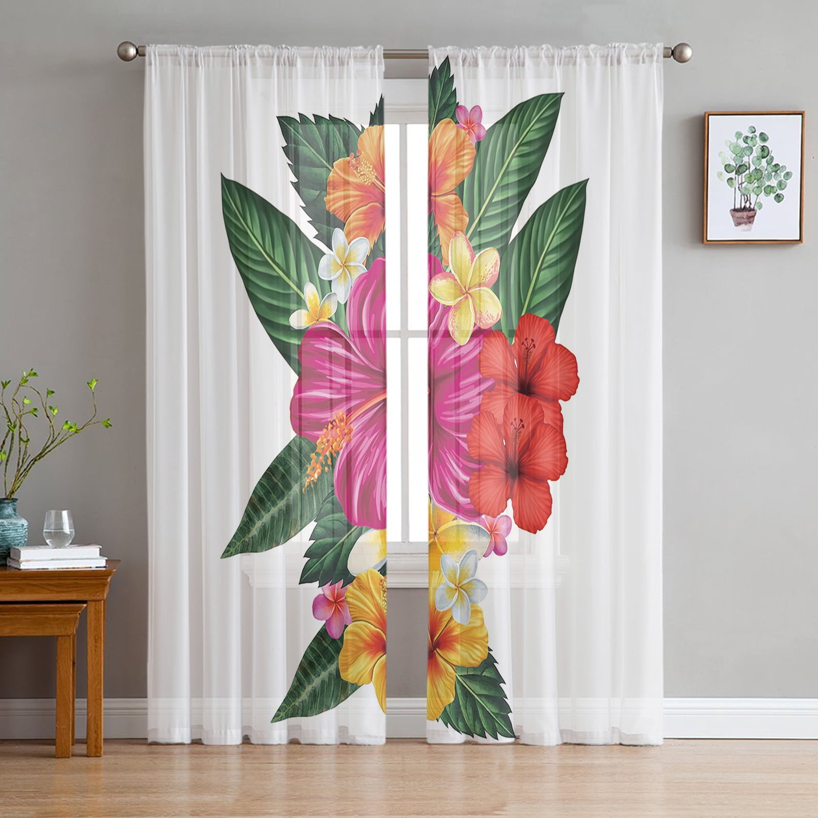 Puerto Rico Flowers Hibiscus Tulle Curtains for Living Room Bedroom ...