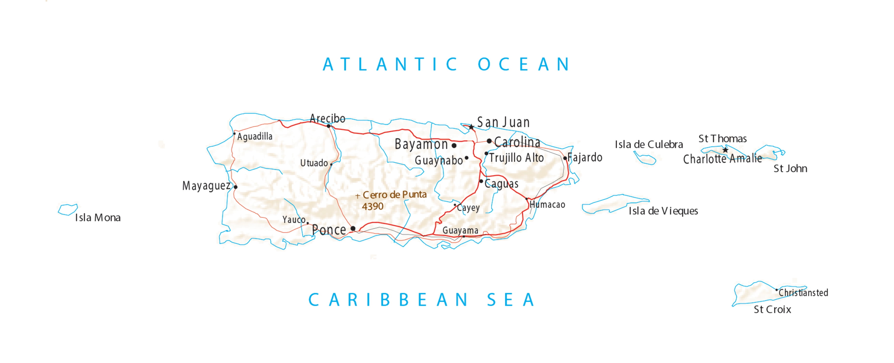 Puerto Rico Hillshade Map GLOSSY POSTER PICTURE PHOTO PRINT BANNER ...