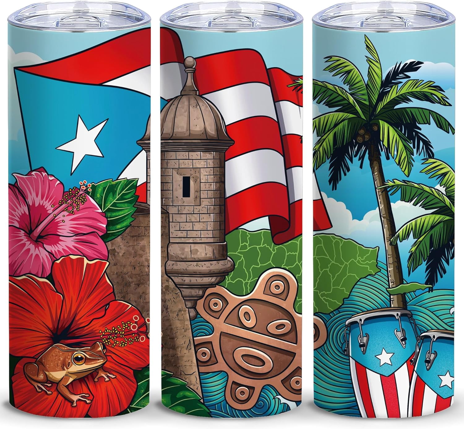Puerto Rico Insulated Skinny Tumblers Cup Coffee Mug with Lid Boricua ...
