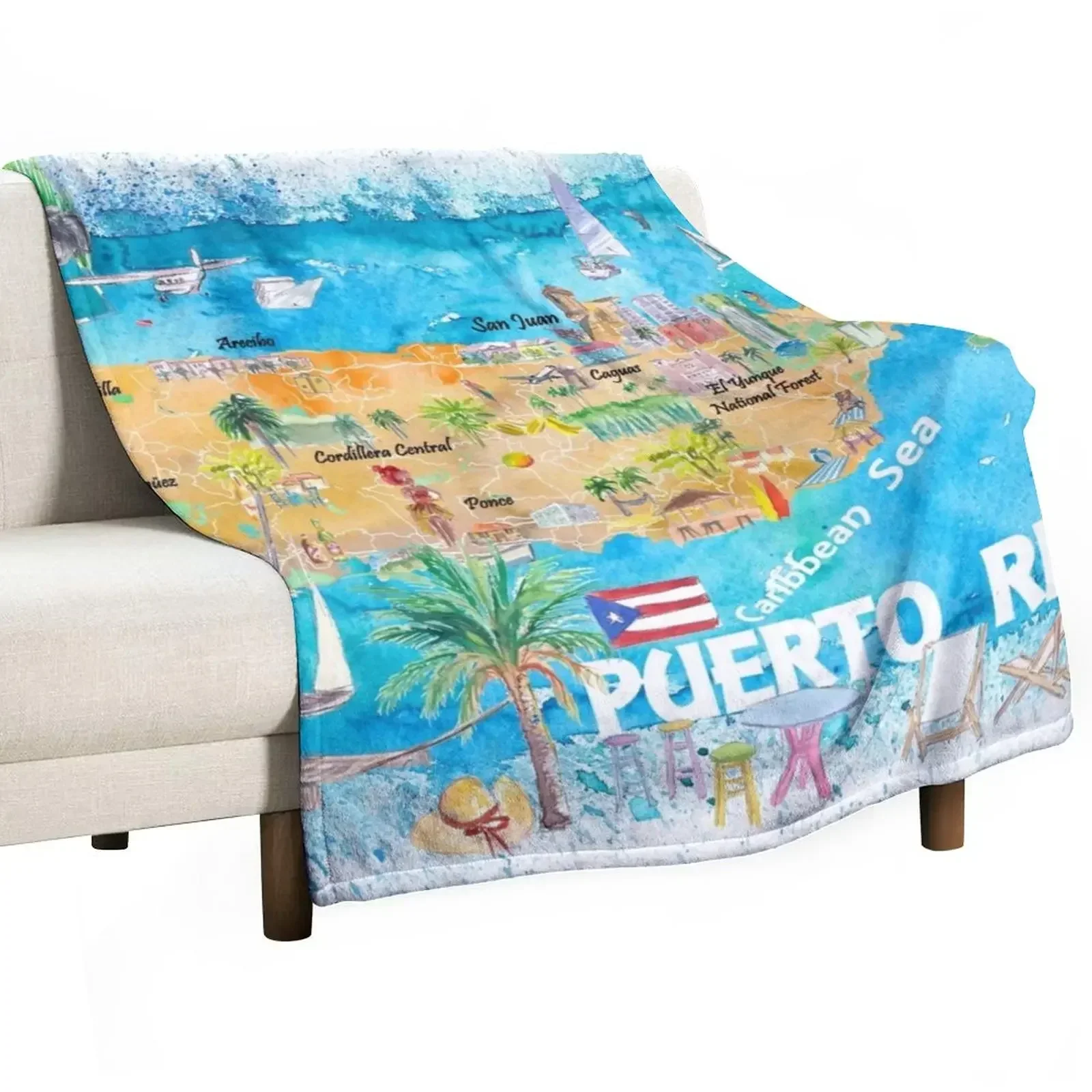 Puerto Rico Islands Illustrated Travel Map with Roads and Highlights ...