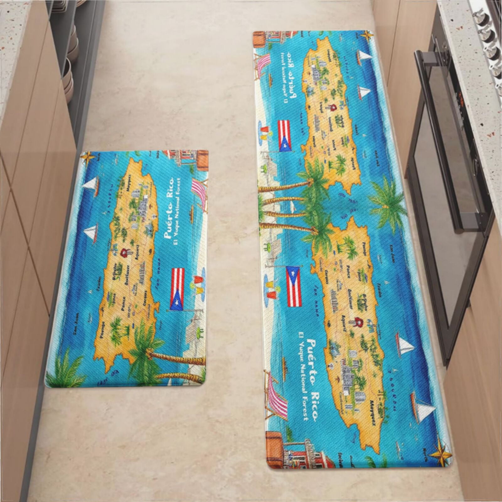 Puerto Rico Islands Illustrated Travel Pvc Kitchen Mat Runner 2 Pieces ...