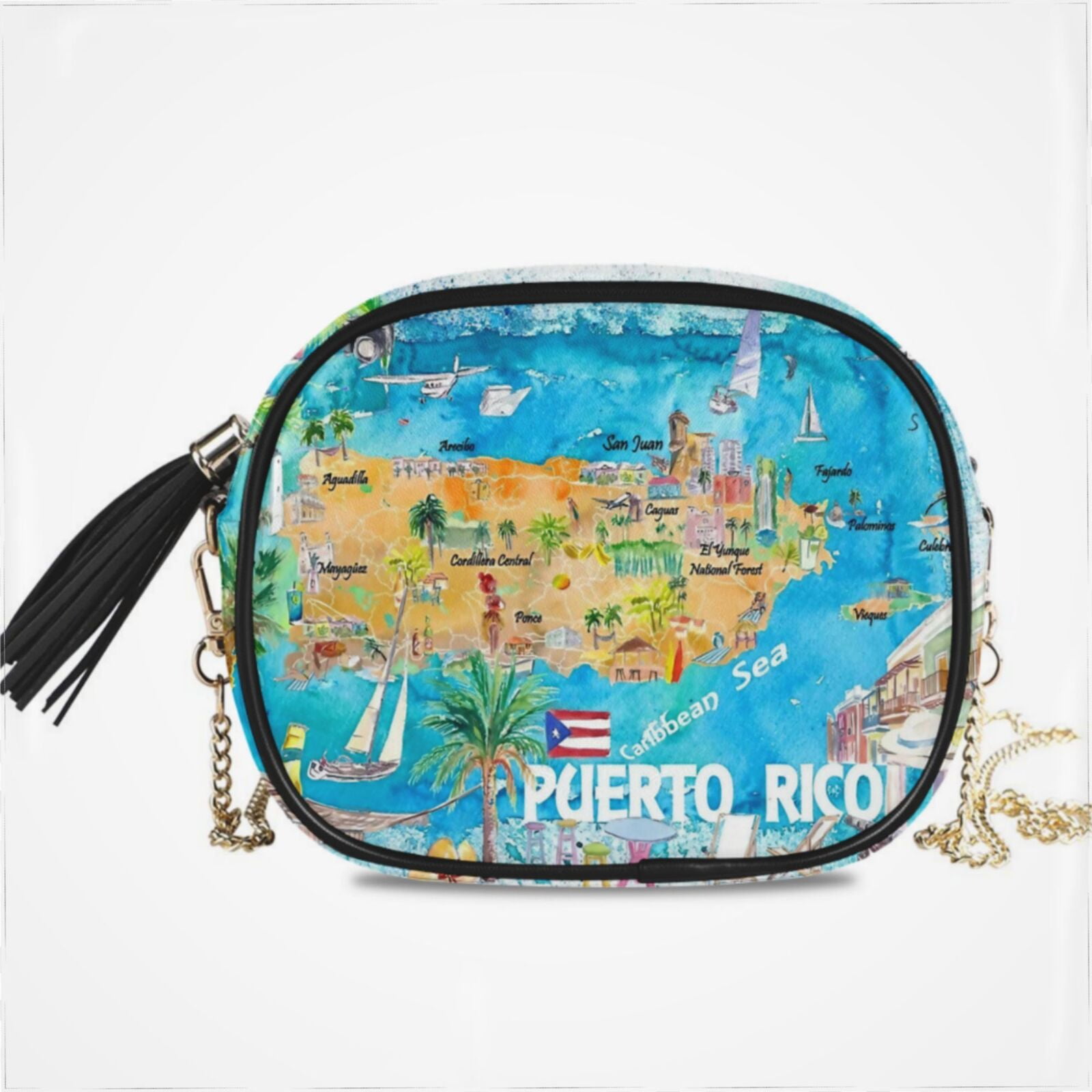 Puerto Rico Islands Illustrated Travel Women'S Vintage Crossbody Bag ...