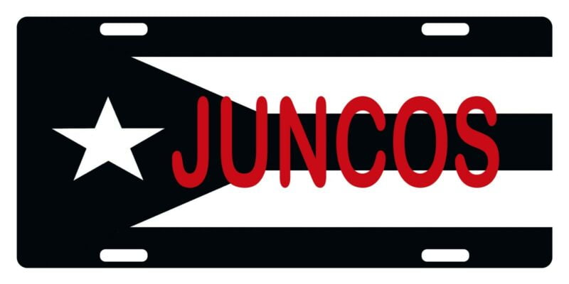 Puerto Rico Juncos Flag License Plate Black & White Boricua Emblem ...