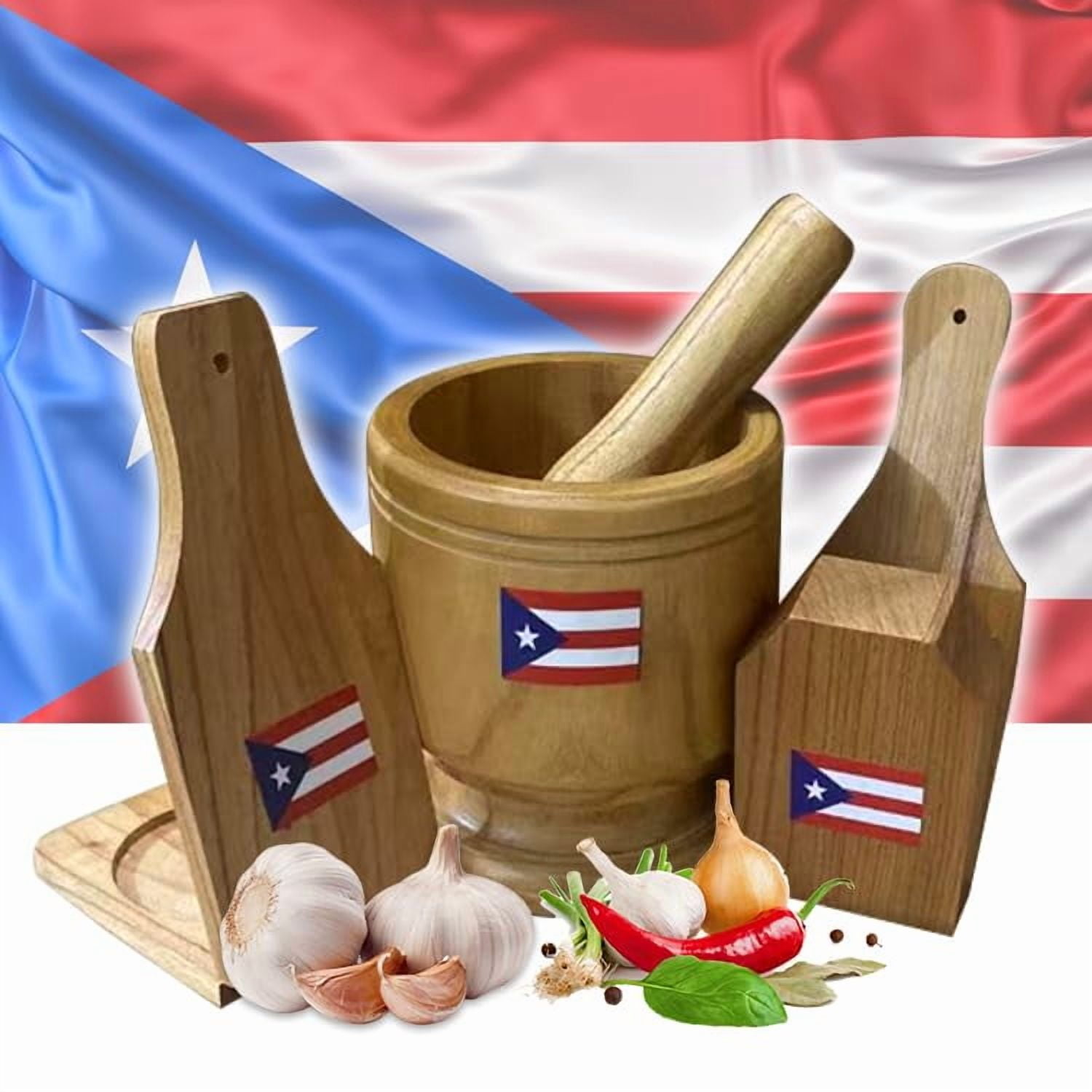 Puerto Rico Kitchen Set 3 Piece Wooden Pilon Mortar & Pestle, Tostonera ...