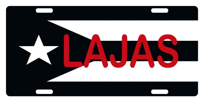 Puerto Rico Lajas Flag License Plate Black & White Boricua Emblem ...
