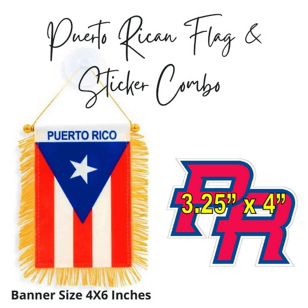 Puerto Rico Mini Flag & PR Sticker Combo, 4x6 Flag, Vinyl Decal ...