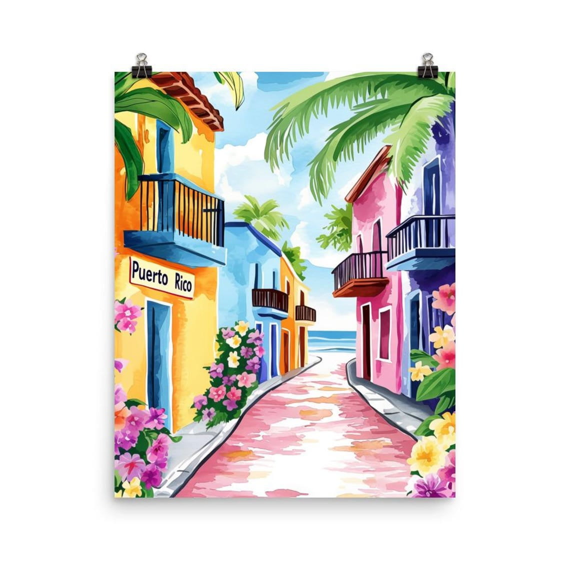 Puerto Rico Street Scene Print, Caribbean Travel Art, Colorful Island ...