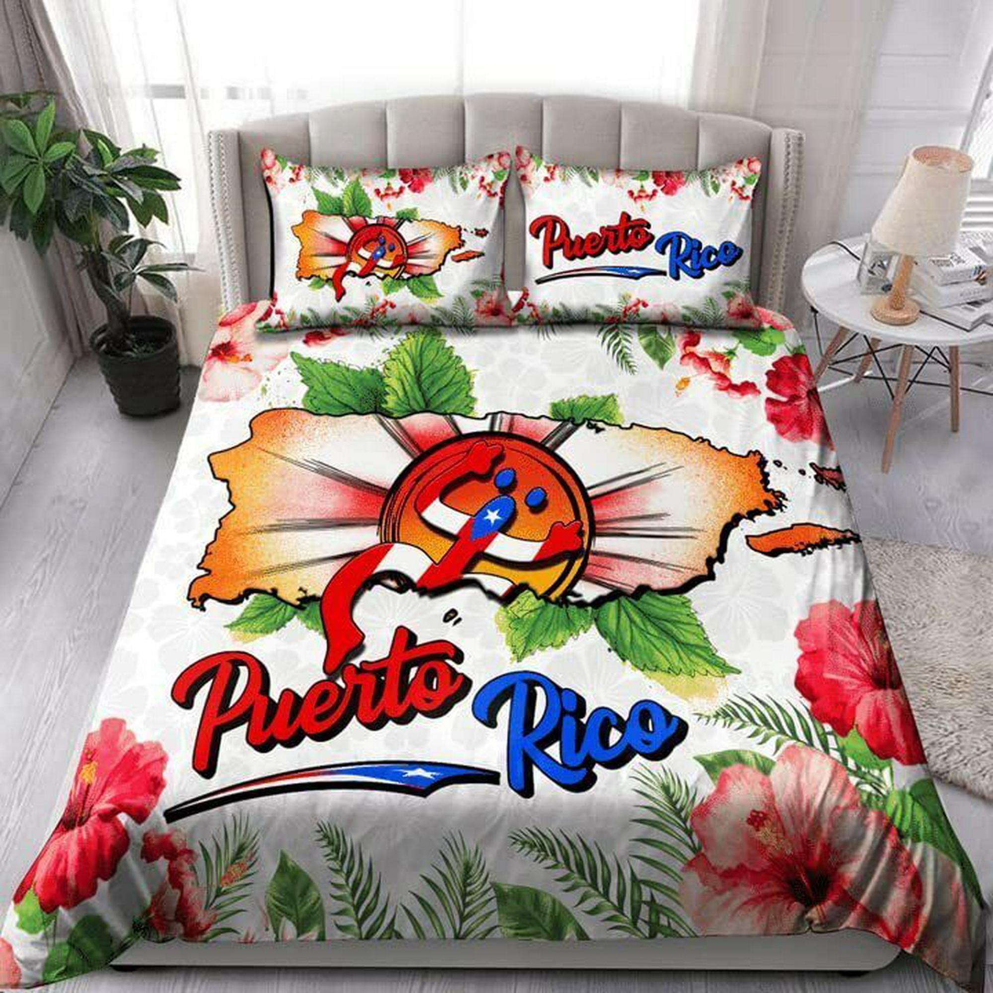 Puerto Rico Style Tropical Flower Duvet Quilt Cover Queen Bedding Set ...