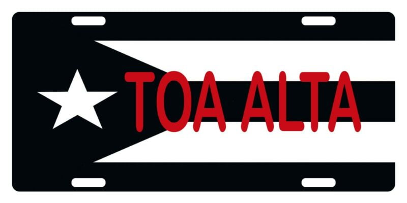 Puerto Rico TOA ALTA Flag License Plate Black & White Boricua Emblem ...