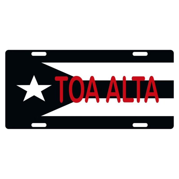 Puerto Rico TOA ALTA Flag License Plate Black & White Boricua Emblem ...