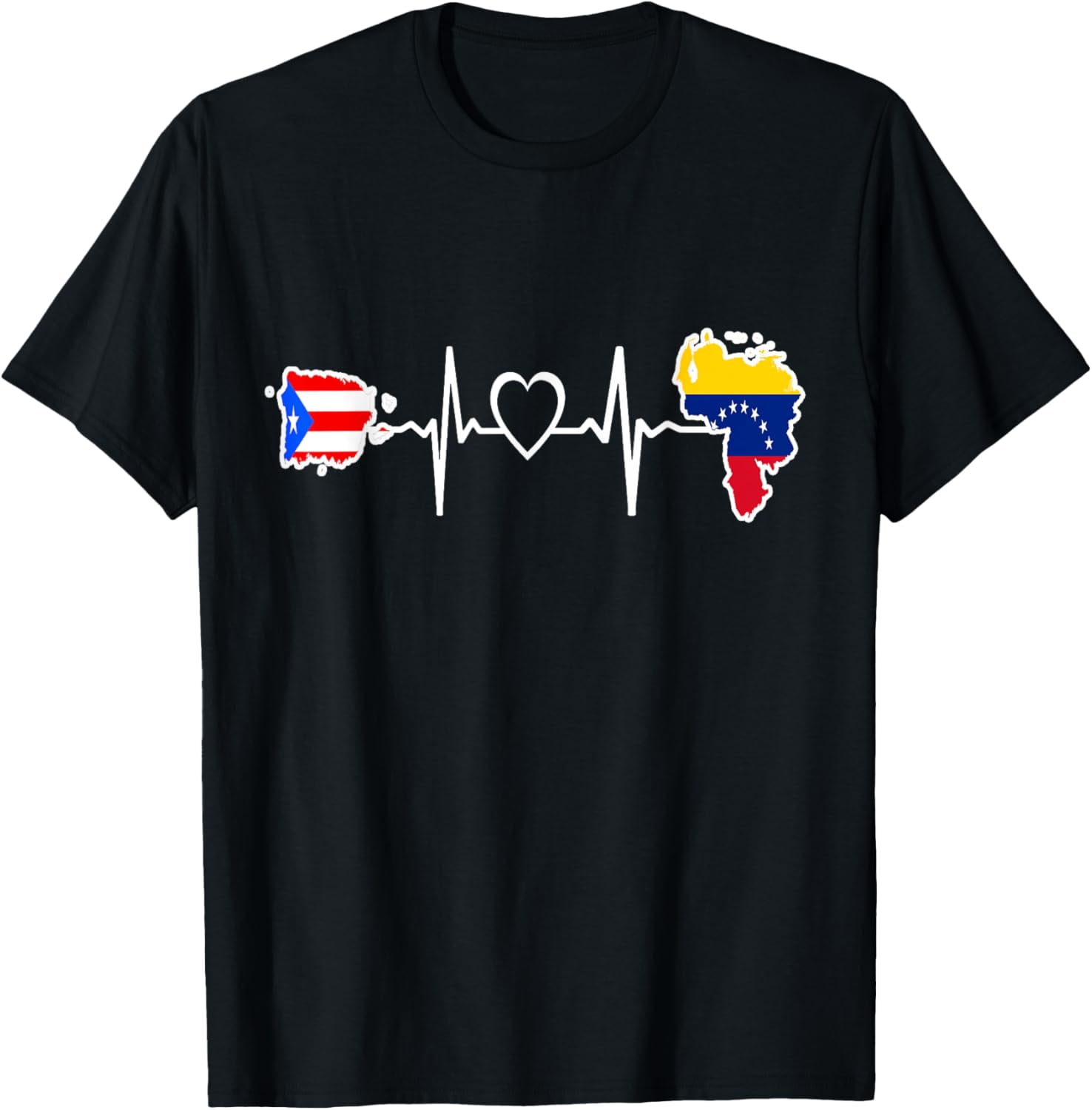 Puerto Rico Venezuela Flag Puerto Rican Venezuelan Heartbeat T-Shirt ...