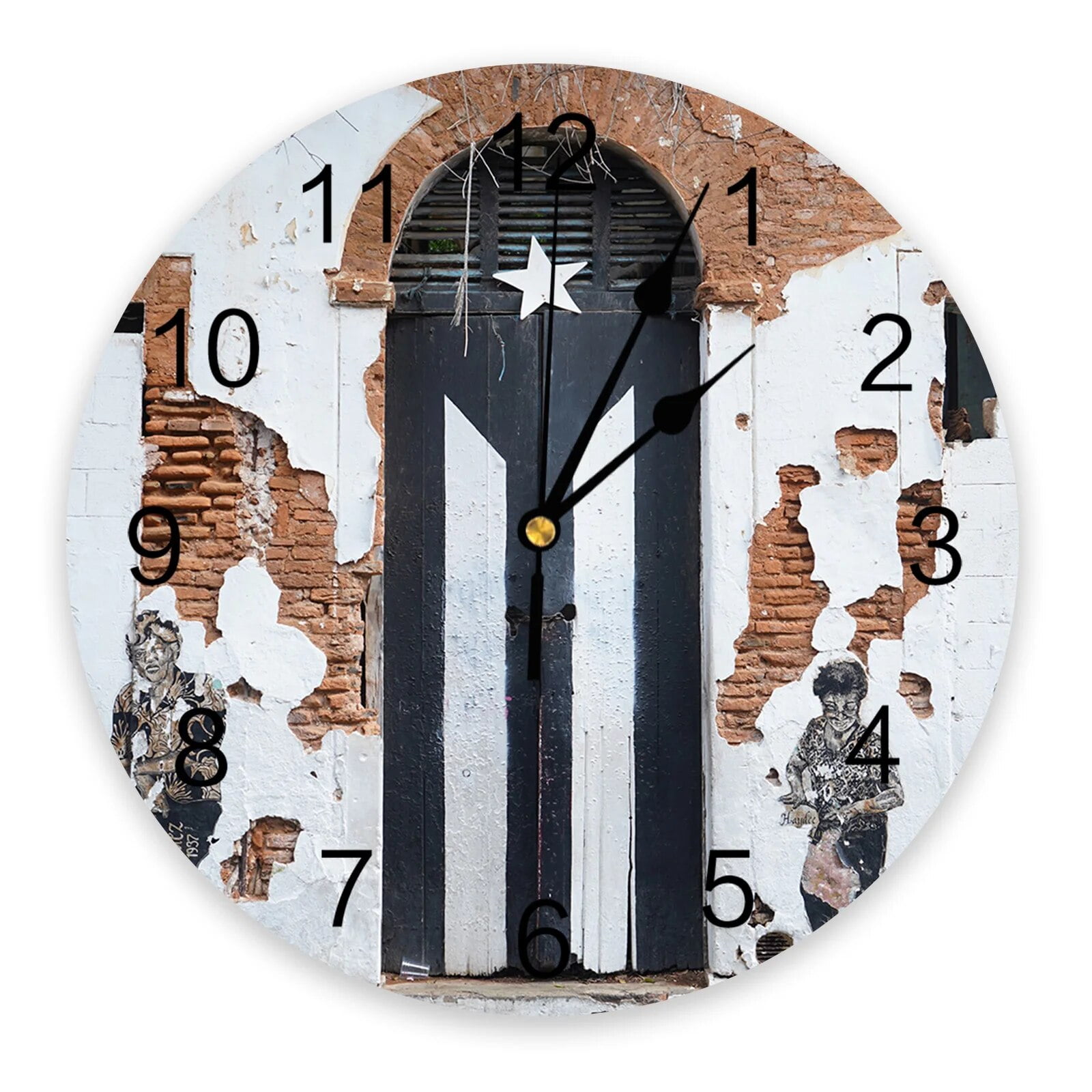 Puerto Rico Wooden Door Oil Painting Wall Clock Modern Design Living ...