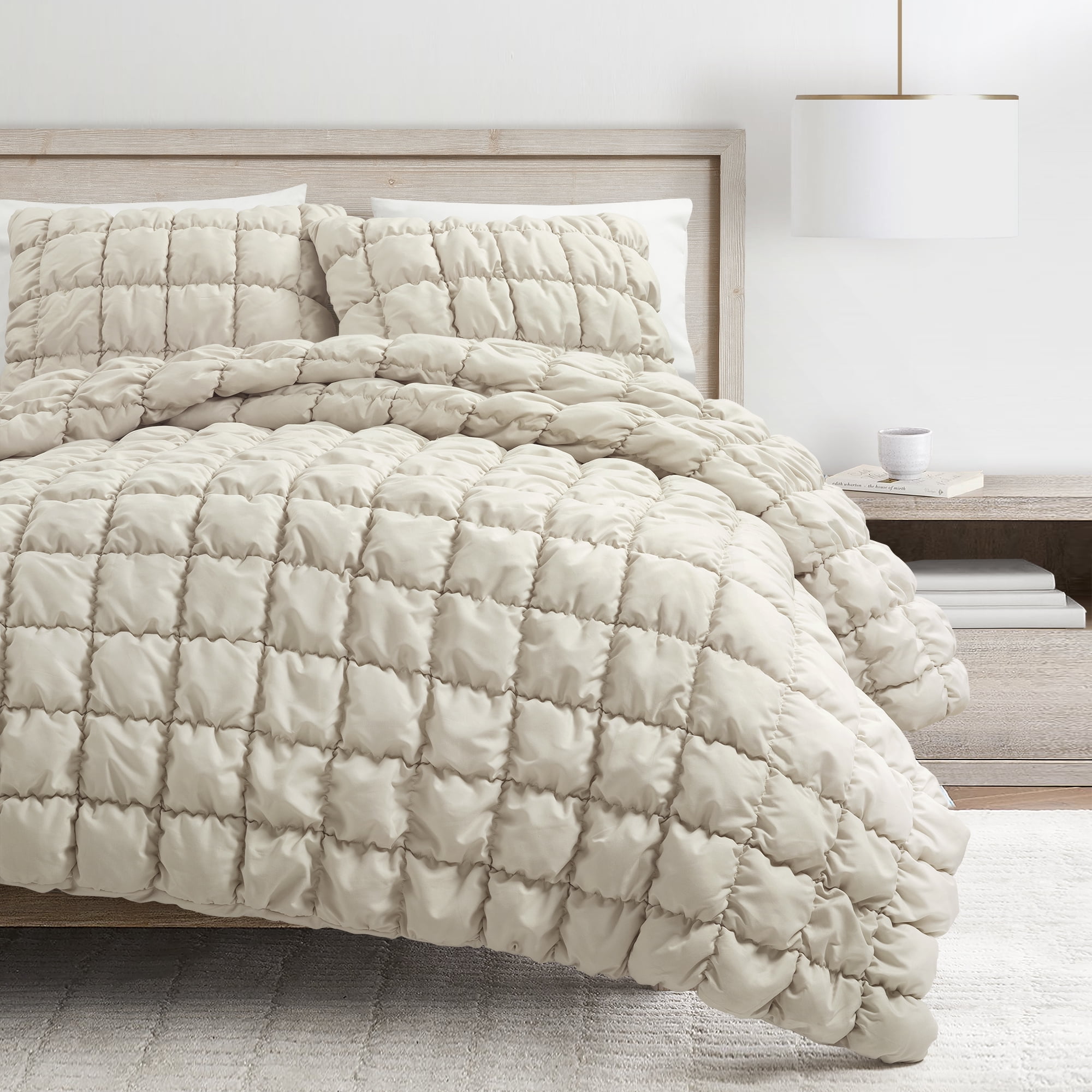 Puff Comforter Set Neutral 3Pc Set Full/Queen - Walmart.com