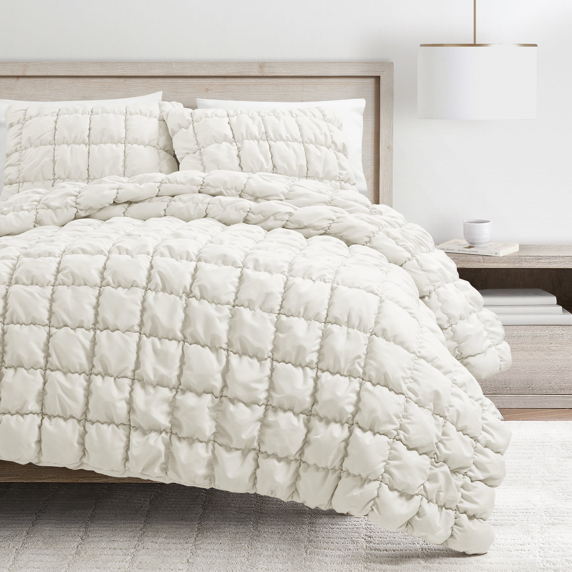 Puff Comforter Set Pearl White 3Pc Set Full/Queen - Walmart.com