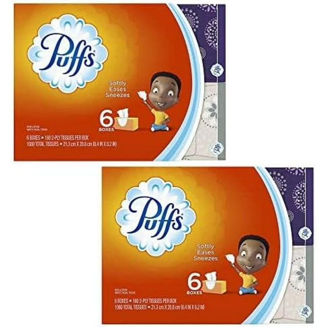 Puff Everyday Non-Lotion Facial Tissues, 12 Family Boxes (180 Tissues ...