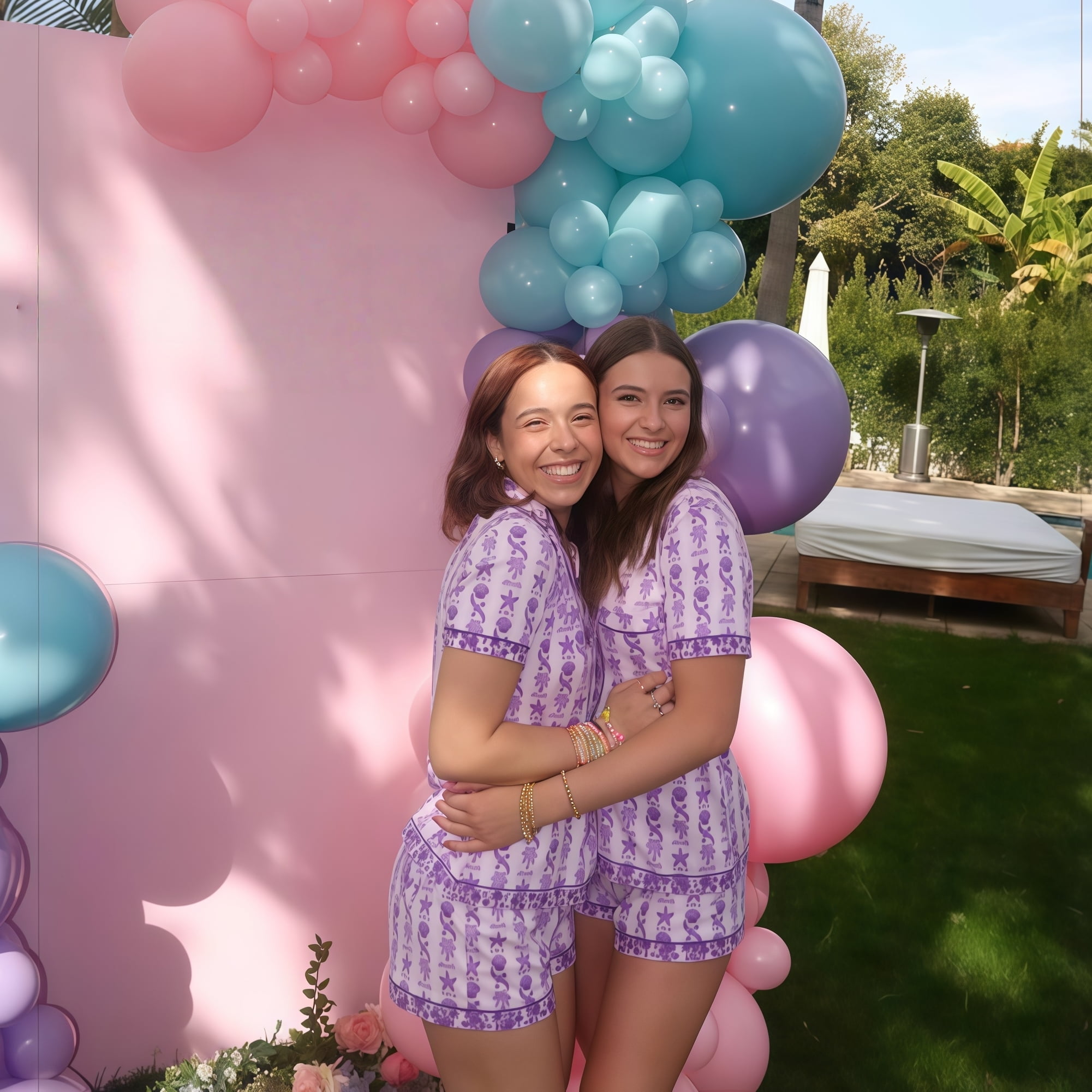 Puff Pajamas Set Women's Cute Preppy palm Starfish Pajamas Lounge Set ...